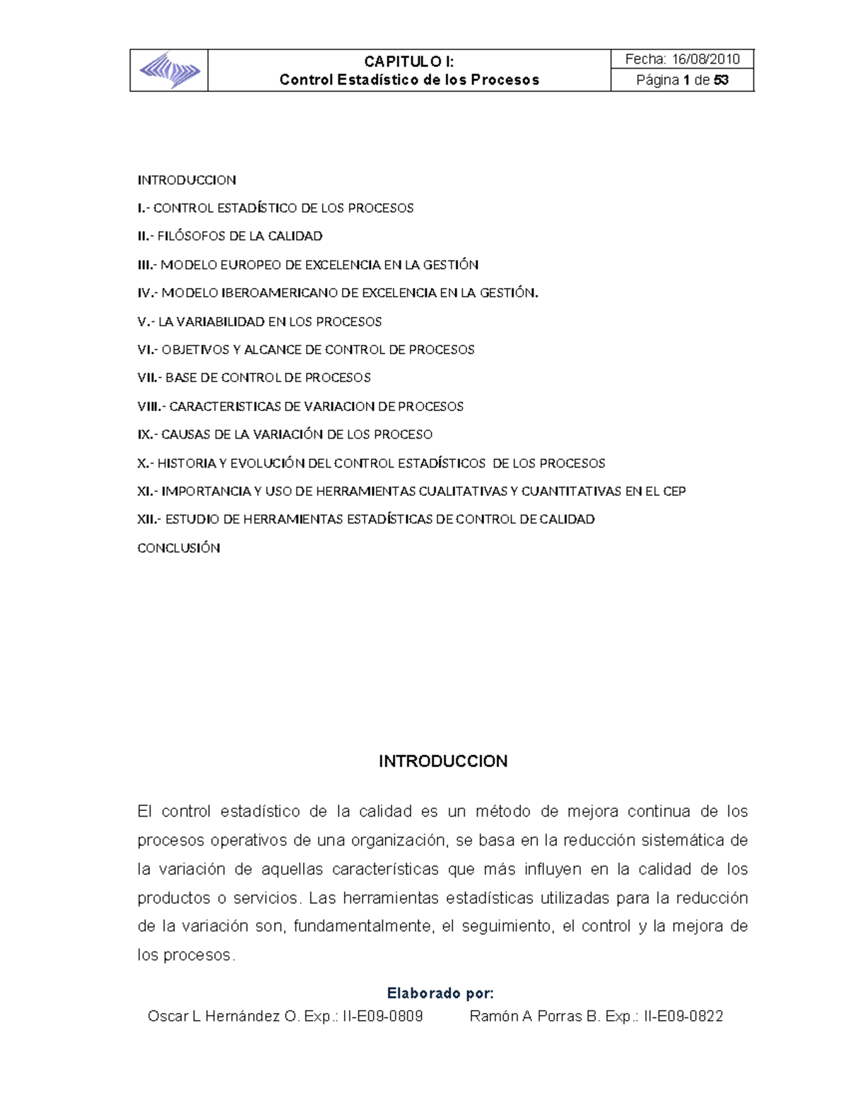 Trabajo de control estadisticos de los procesos Capitulo I - CAPITULO I: Control Estadístico de ...