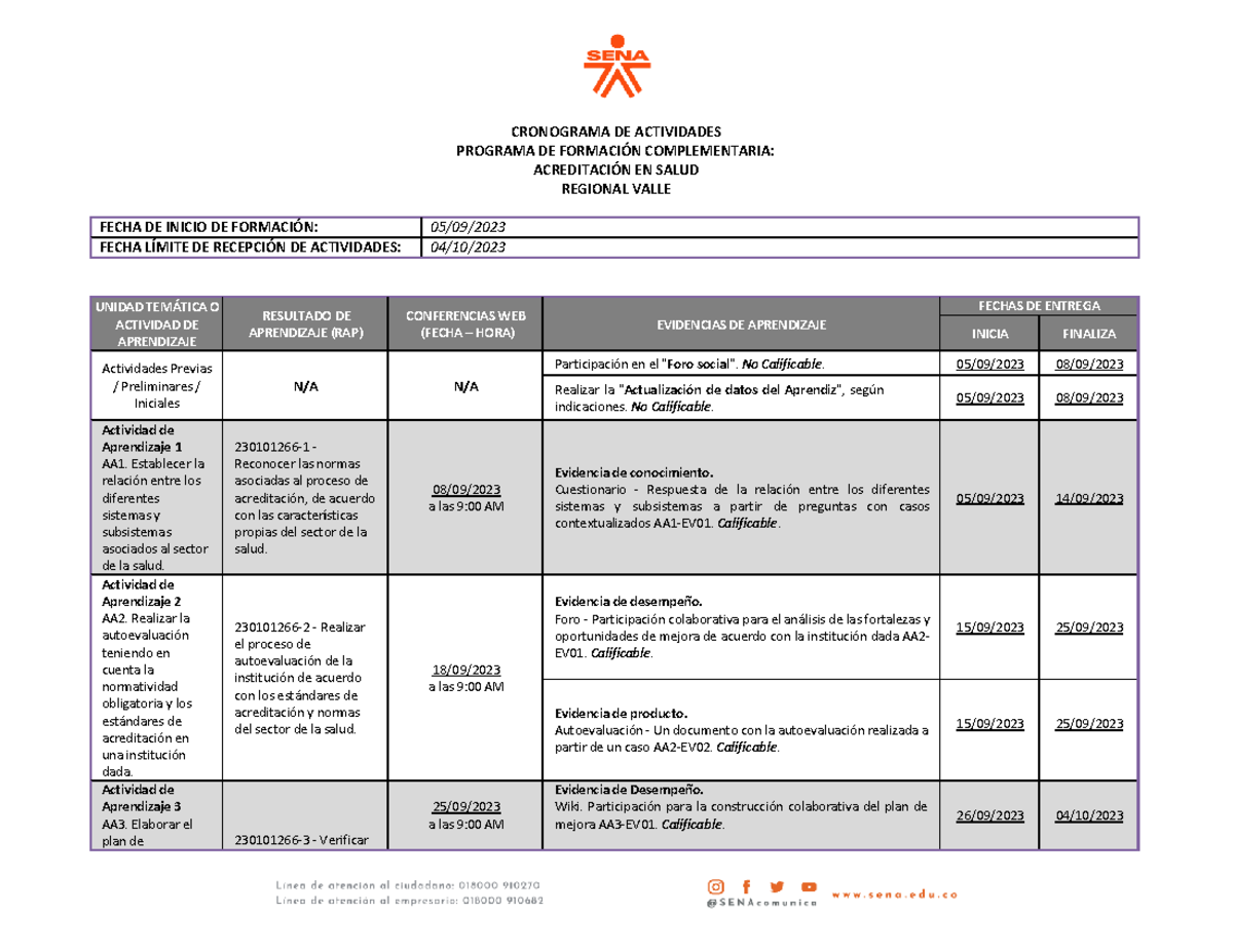 Cronograman Acreditacion 5264f738e770c06 - CRONOGRAMA DE ACTIVIDADES PROGRAMA DE FORMACI”N - Studocu