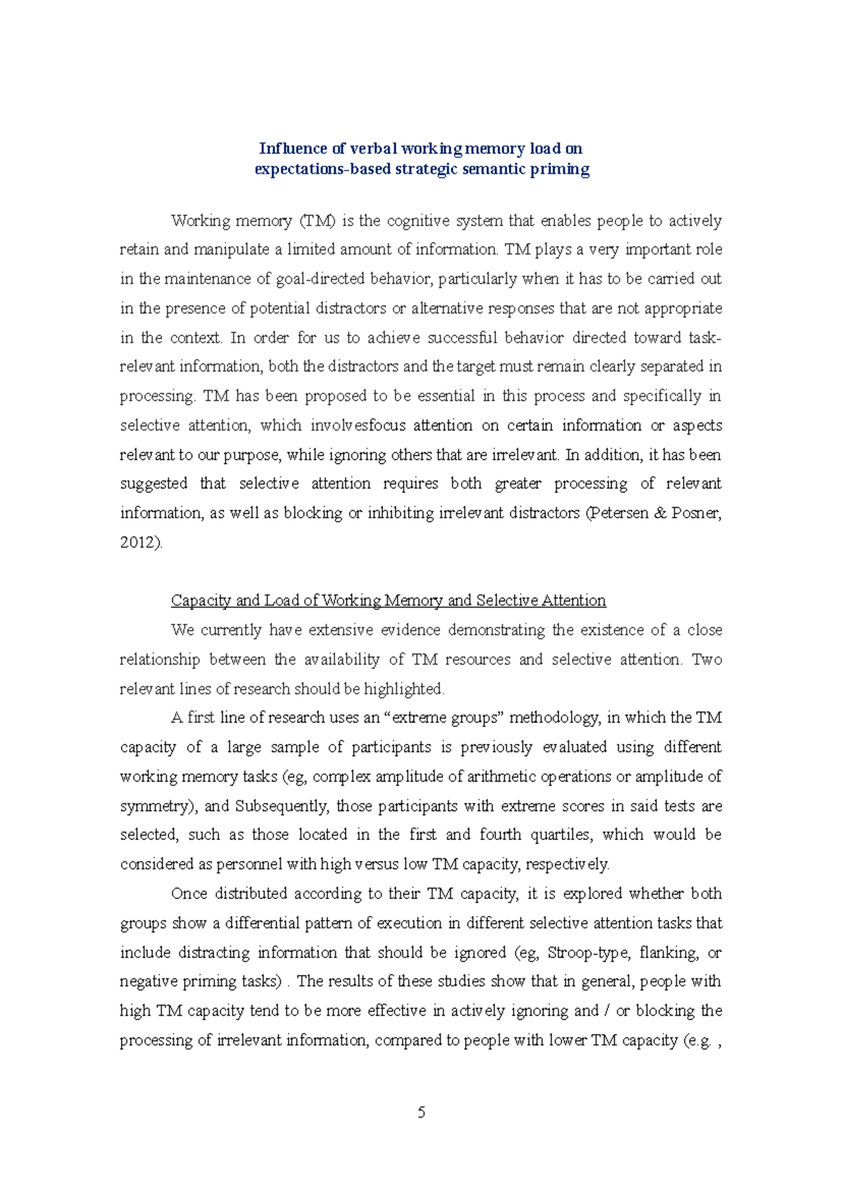 Influence of verbal working memory load on expectations-based strategic semantic priming - TM ...