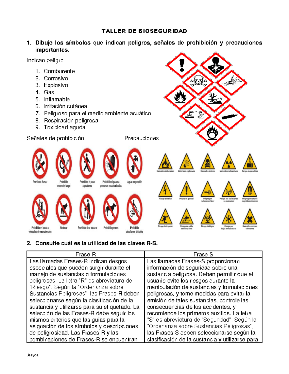 Taller DE Bioseguridad - TALLER DE BIOSEGURIDAD Dibuje los símbolos que ...