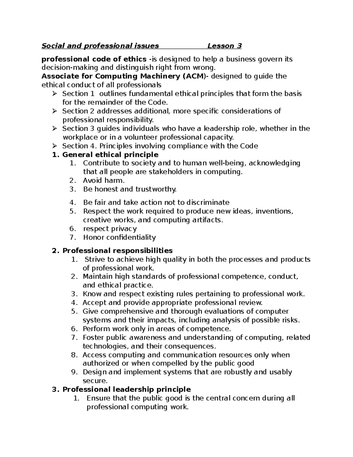 Social and professional issues Lesson 3 - Associate for Computing ...