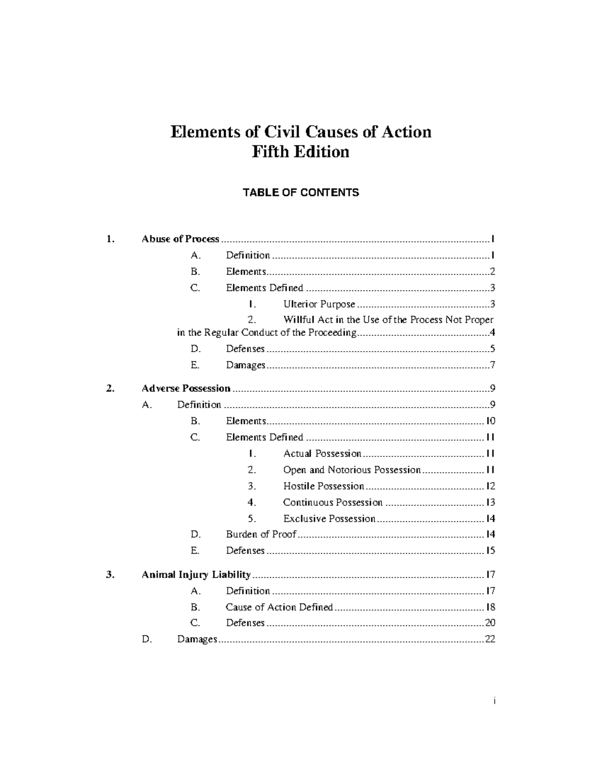 Elements of civil toc - i Elements of Civil Causes of Action Fifth ...