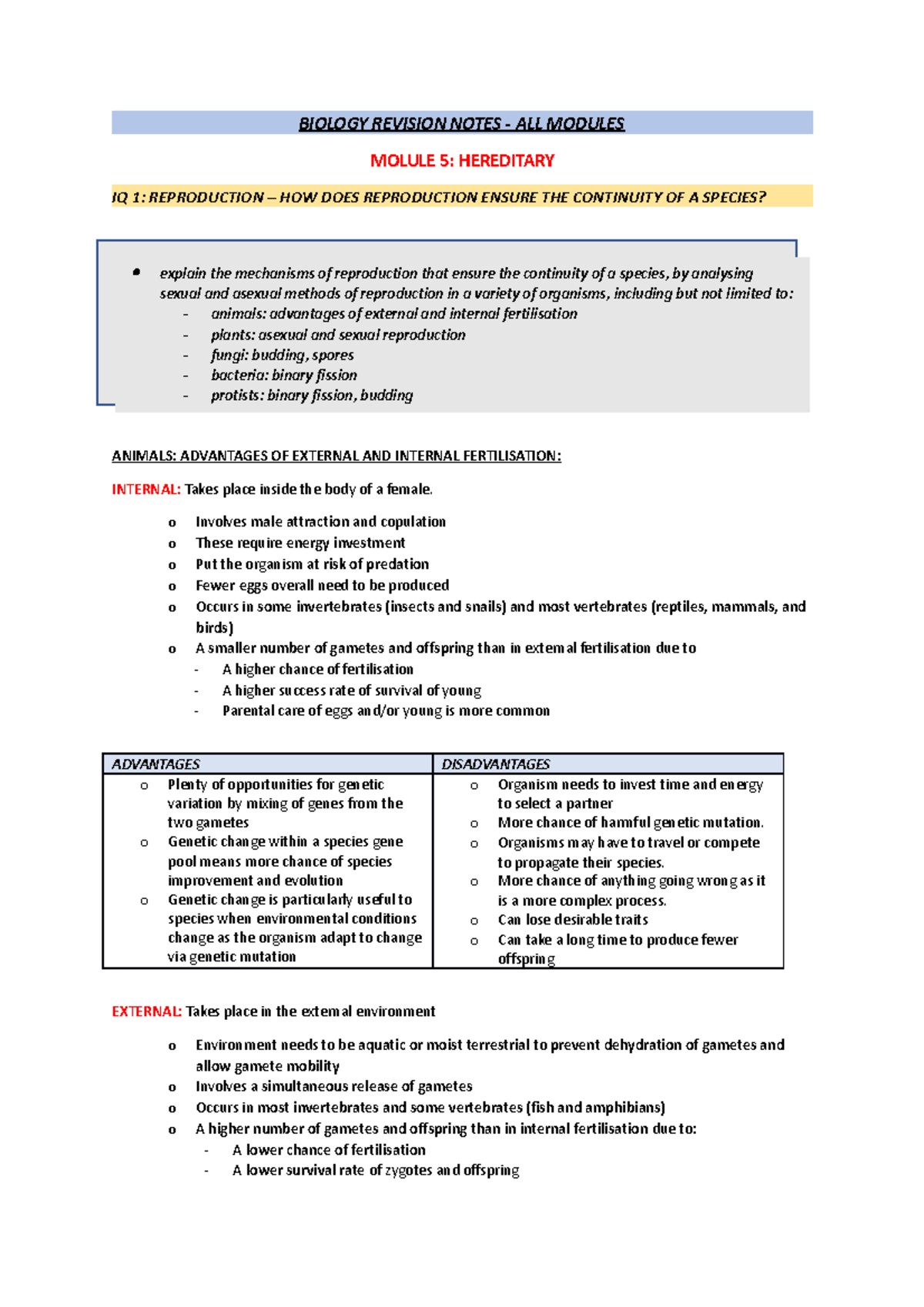 MOD 5 hereditary - Revision notes on Module 5 - BIOLOGY REVISION NOTES ...