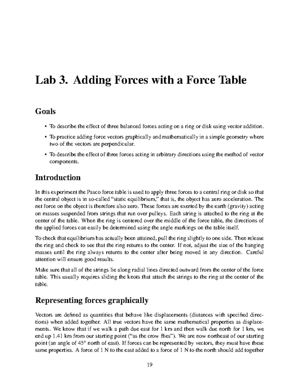101-Adding-Forces-with-a-Force-Table - Lab 3. Adding Forces with a Force Table Goals To describe ...