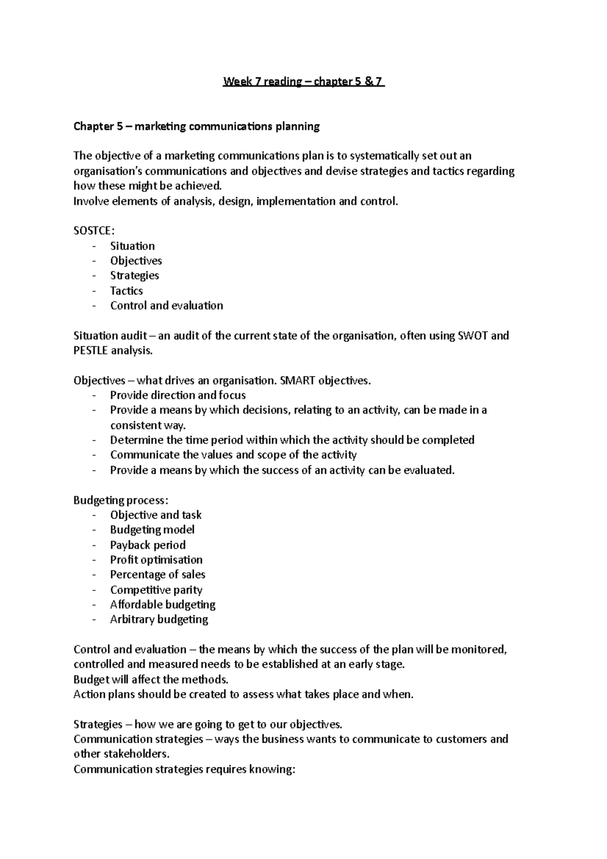 Week 7 reading – chapter 5 - Week 7 reading – chapter 5 &amp; 7 Chapter ...