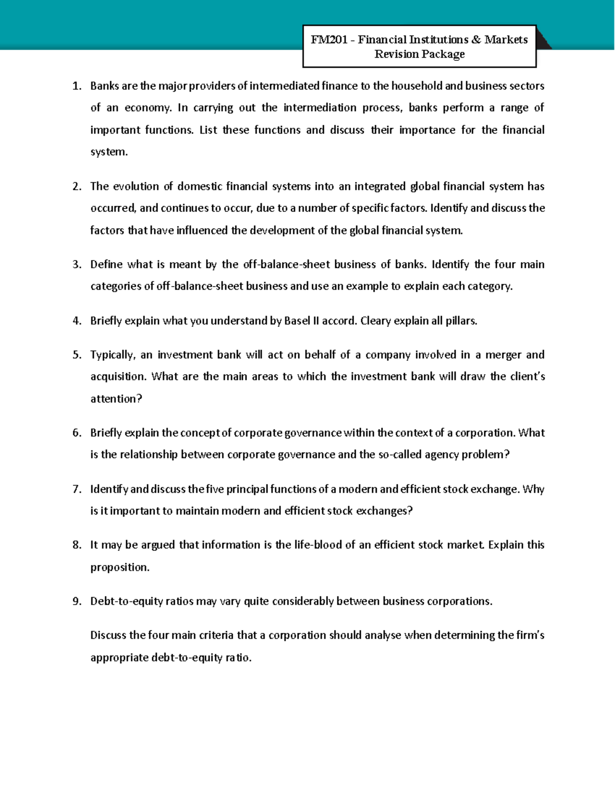 MST Revision Package - FM201 - Financial Institutions & Markets ...
