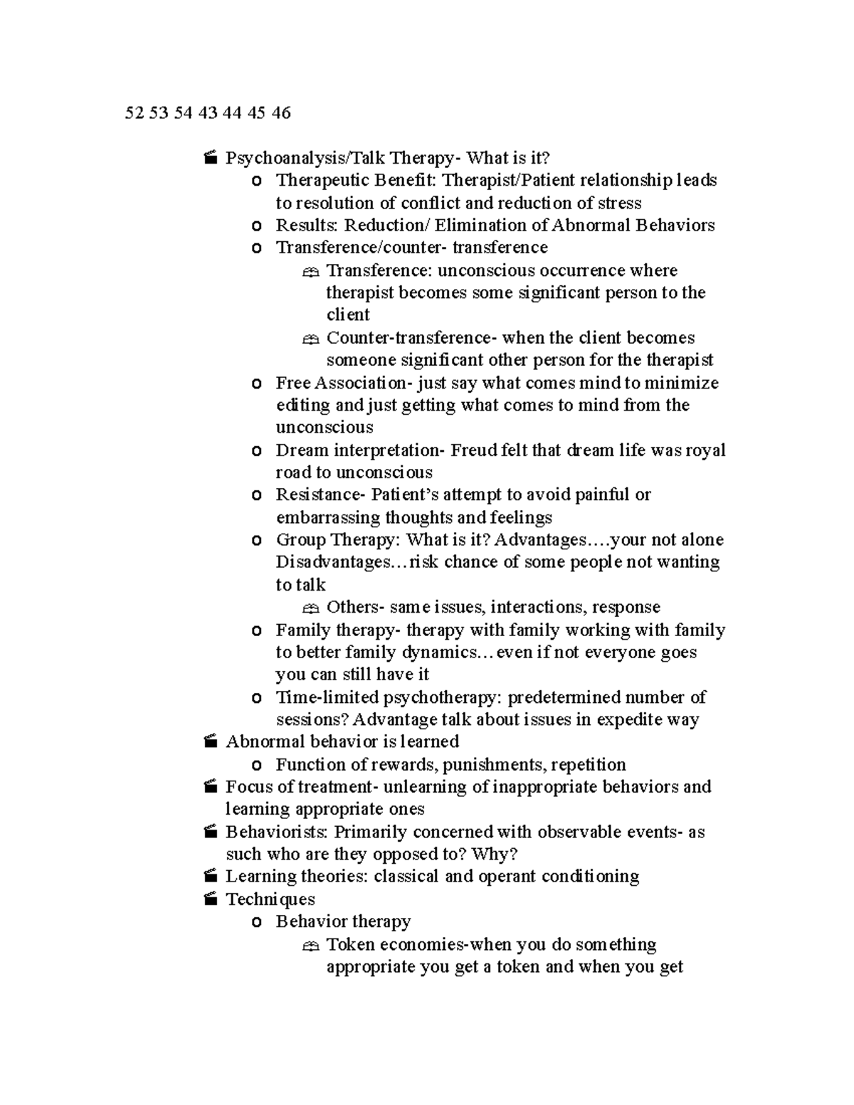 Psych exam 3 notes - 52 53 54 43 44 45 46 Psychoanalysis/Talk Therapy ...