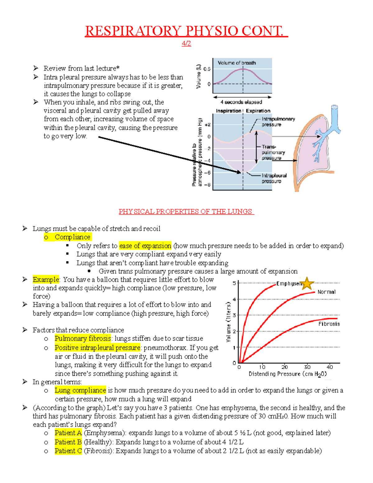 Respiratory Physio continued - RESPIRATORY PHYSIO CONT. 4/2 Review from last lecture* Intra ...