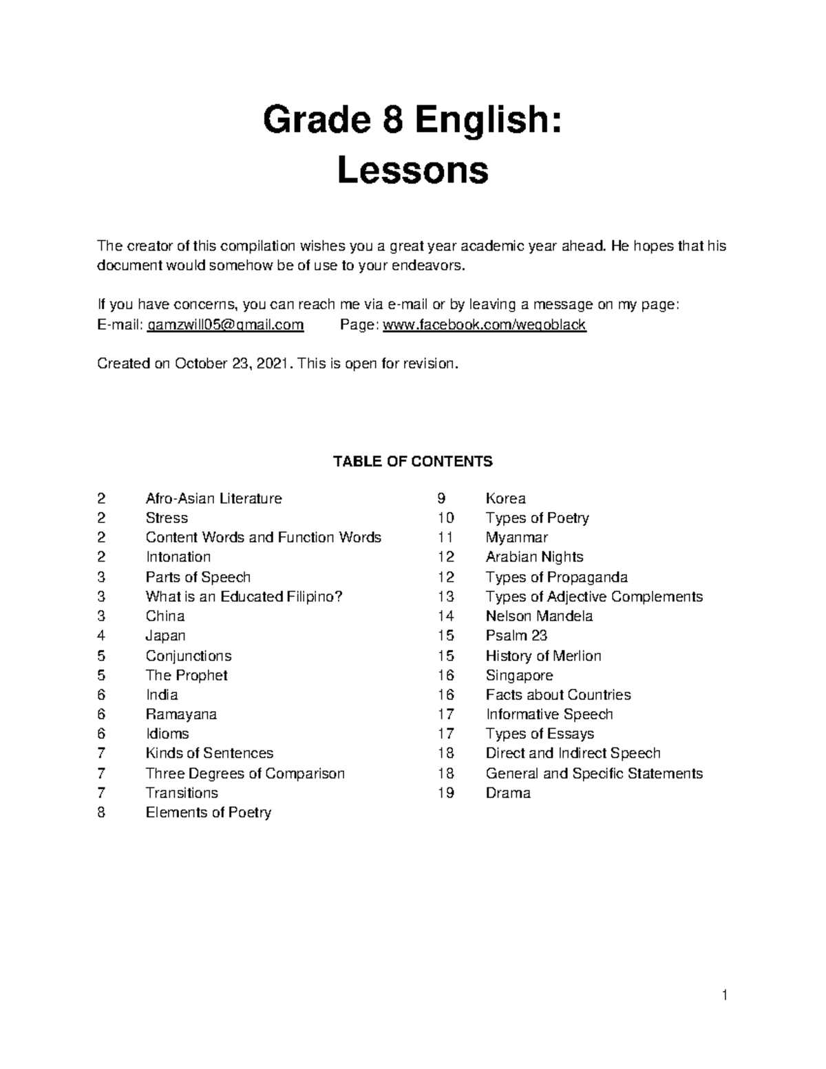 English 8 - Junior High School - Grade 8 English: Lessons The creator ...