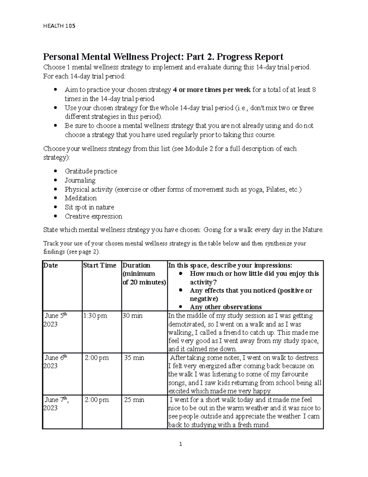 Progress-report - Progress Report - AHS 105 - UWaterloo - Studocu