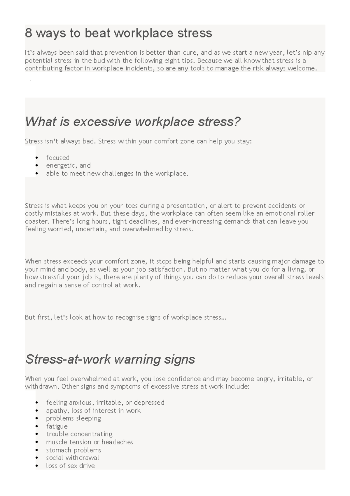 8 ways to beat workplace stress - 8 ways to beat workplace stress It’s ...