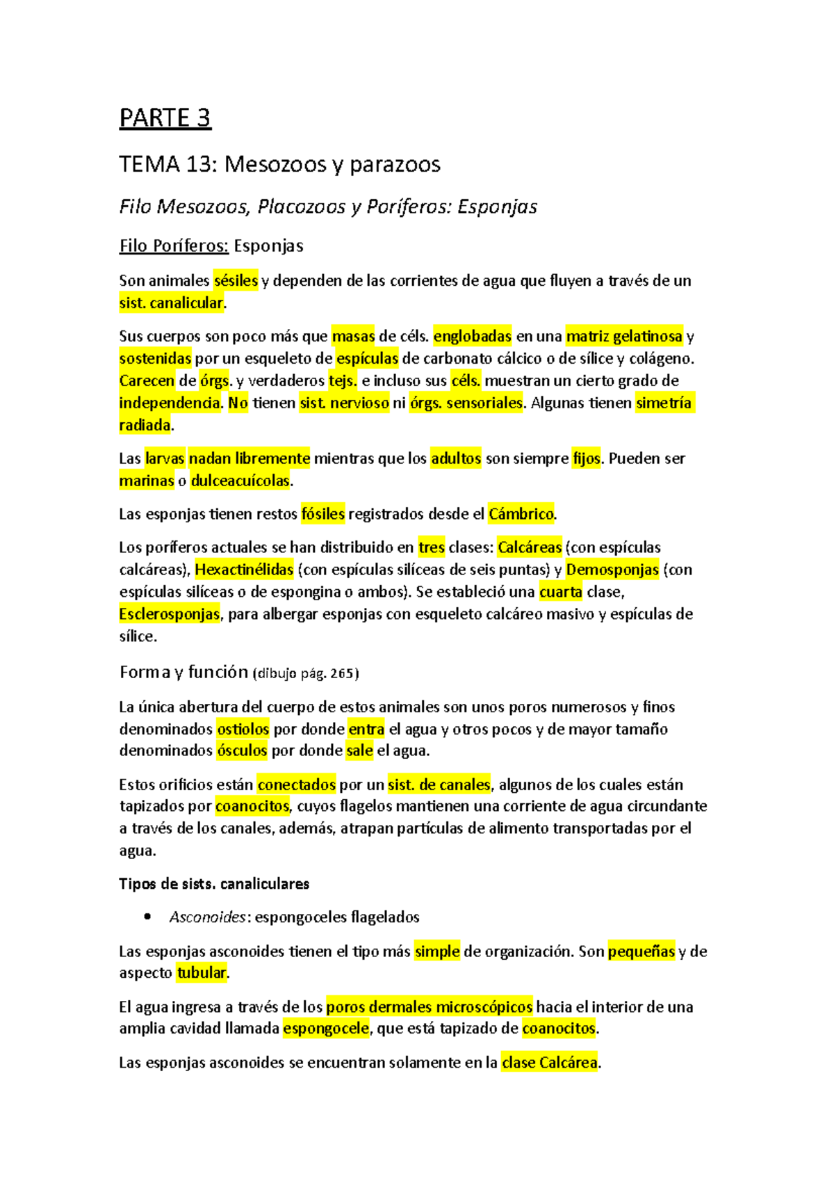 Parte III(2)- Zoología - PARTE 3 TEMA 13: Mesozoos y parazoos Filo ...