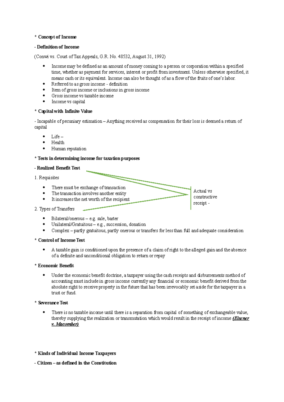 Concept of Income - Concept of Income Definition of Income (Conwi vs ...