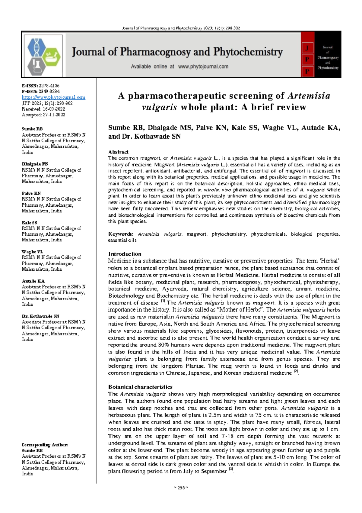 Sharofova et al. (2017 ) - Journal of Pharmacognosy and Phytochemistry ...