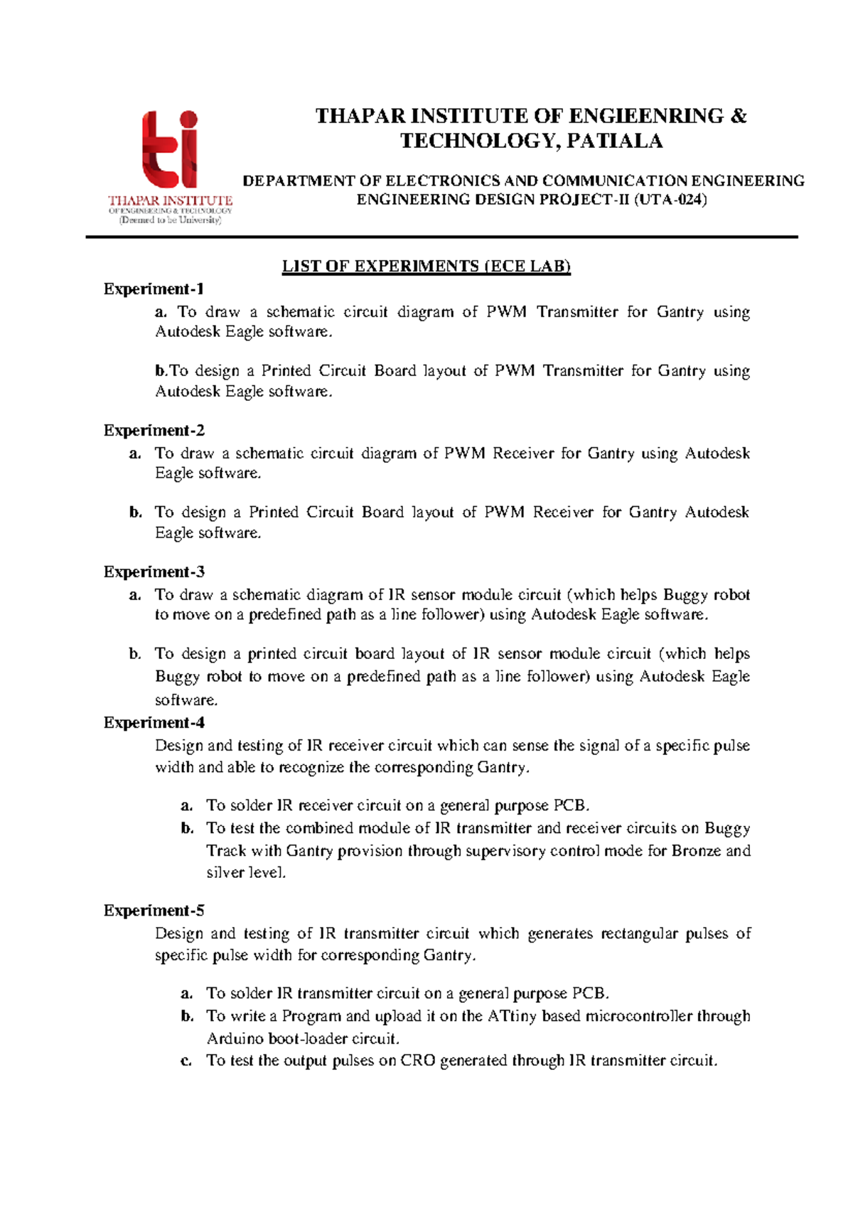 List of experiments ECED - THAPAR INSTITUTE OF ENGIEENRING & TECHNOLOGY ...