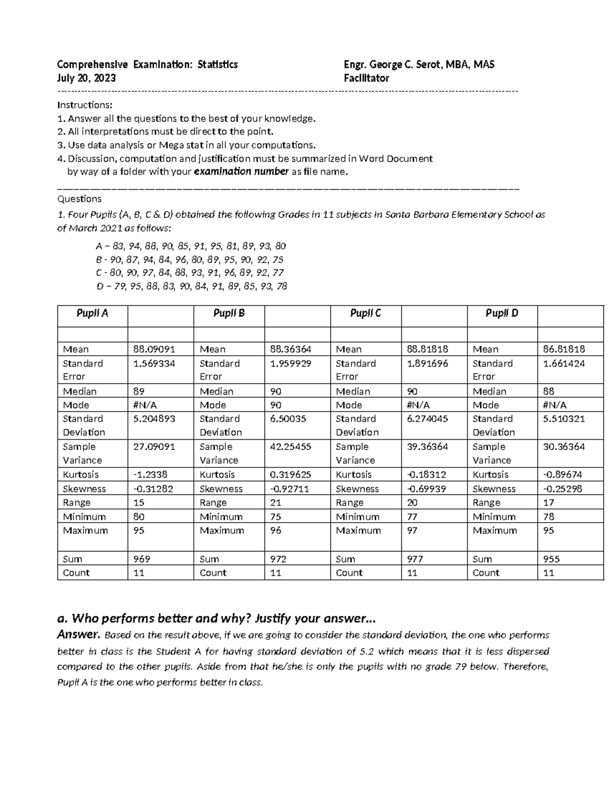 002 - Lesson Plan 4 in Science - Comprehensive Examination: Statistics ...