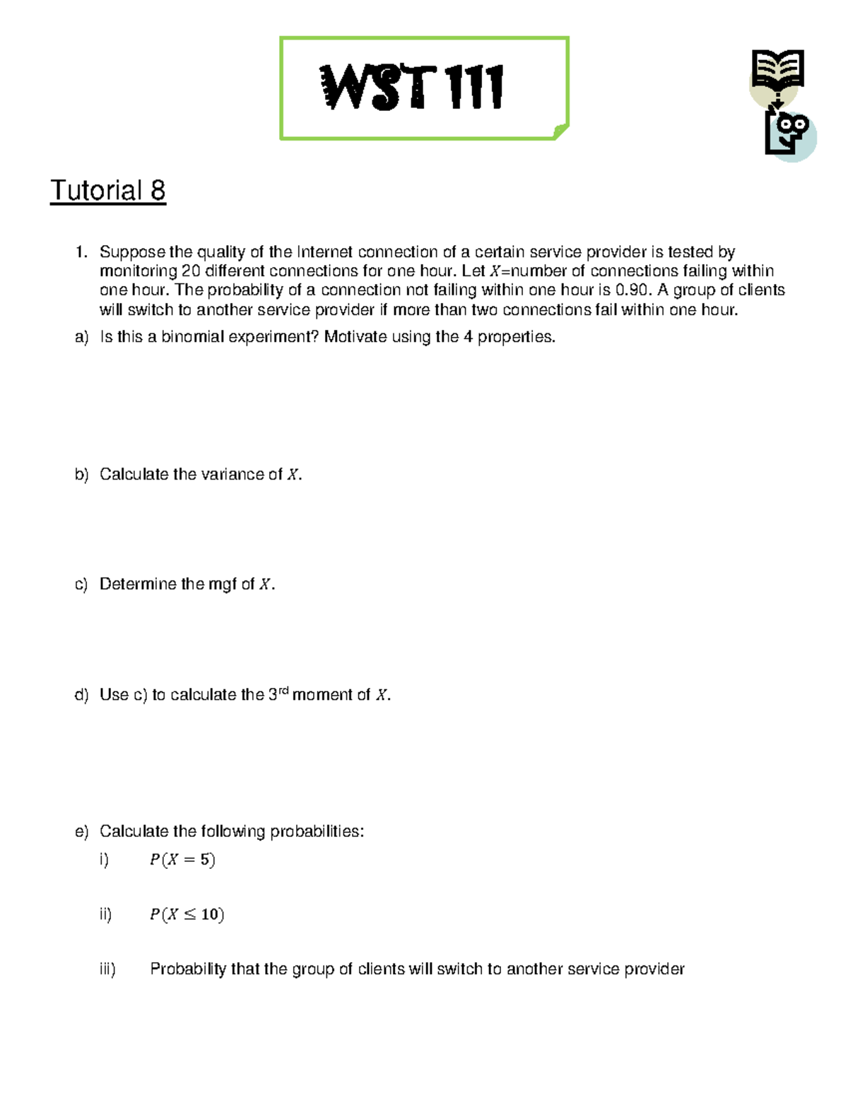 Tutorial 8 Section 3 Probability Distributions - WST 1 11 Tutorial 8 ...