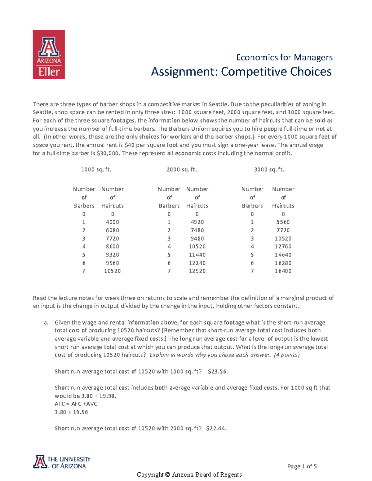 Competitive Choices - Homework assignment - Economics for Managers ...