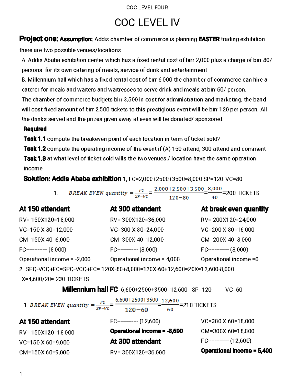 Coc level IV for acc - 1 COC LEVEL IV ####### Project one: Assumption ...