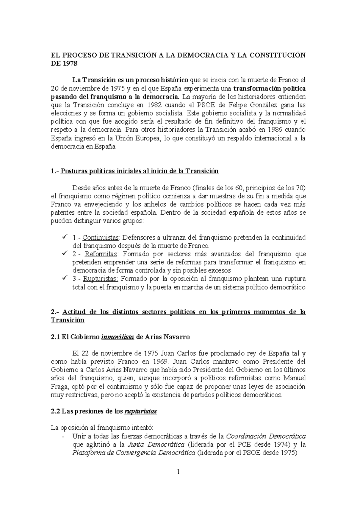 T 11 El Proceso De Transicion A La Democracia Y La Constitucion De 1978