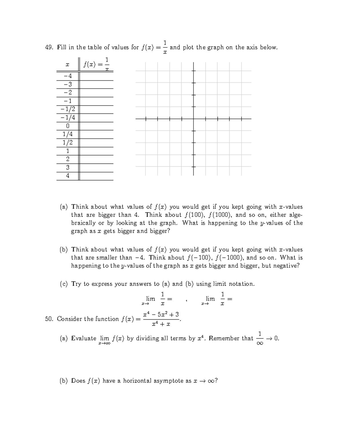 Exercises-49-50 - Exercises-limits. - Fill in the table of values forf ...