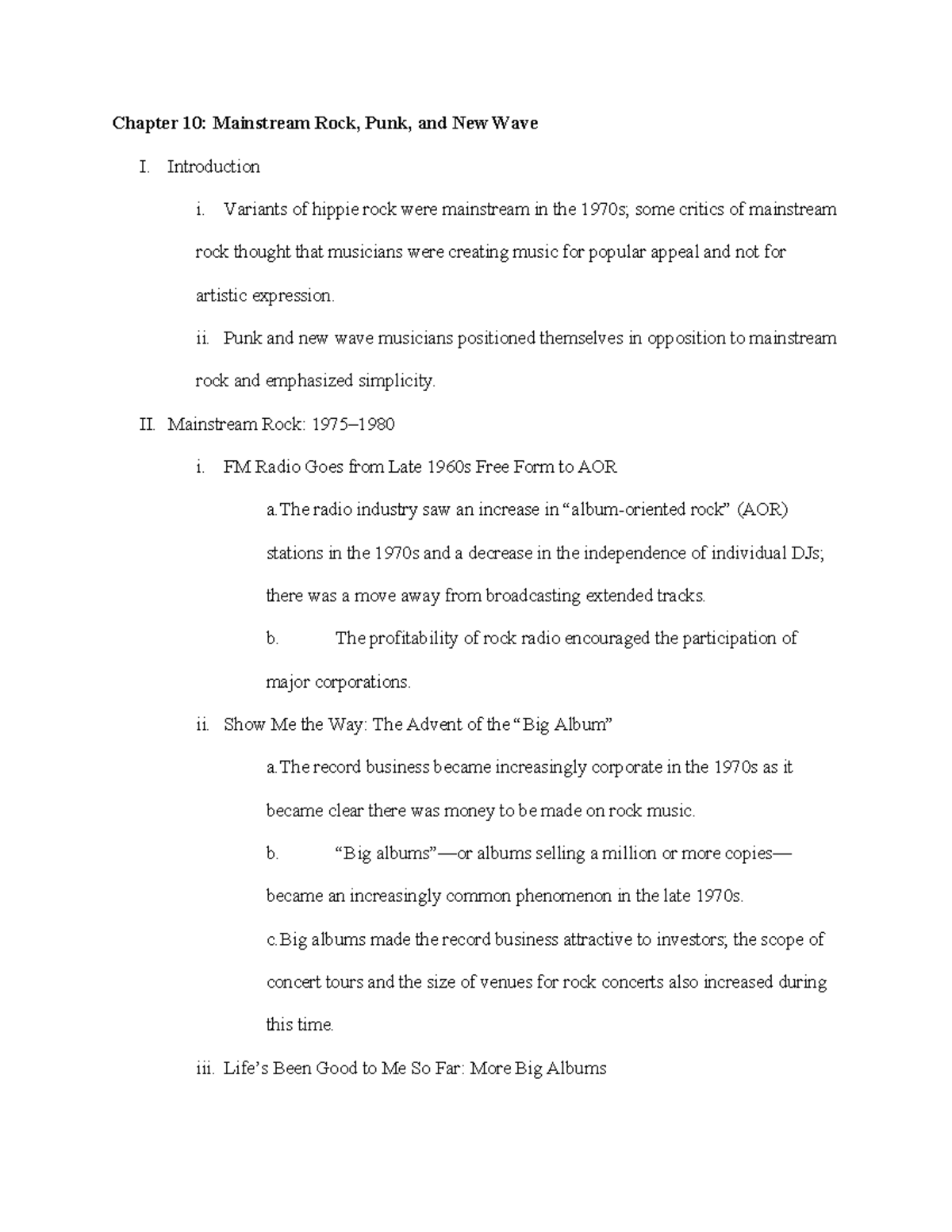 WTS5-Chapter 10-Outline - Chapter 10: Mainstream Rock, Punk, and New ...