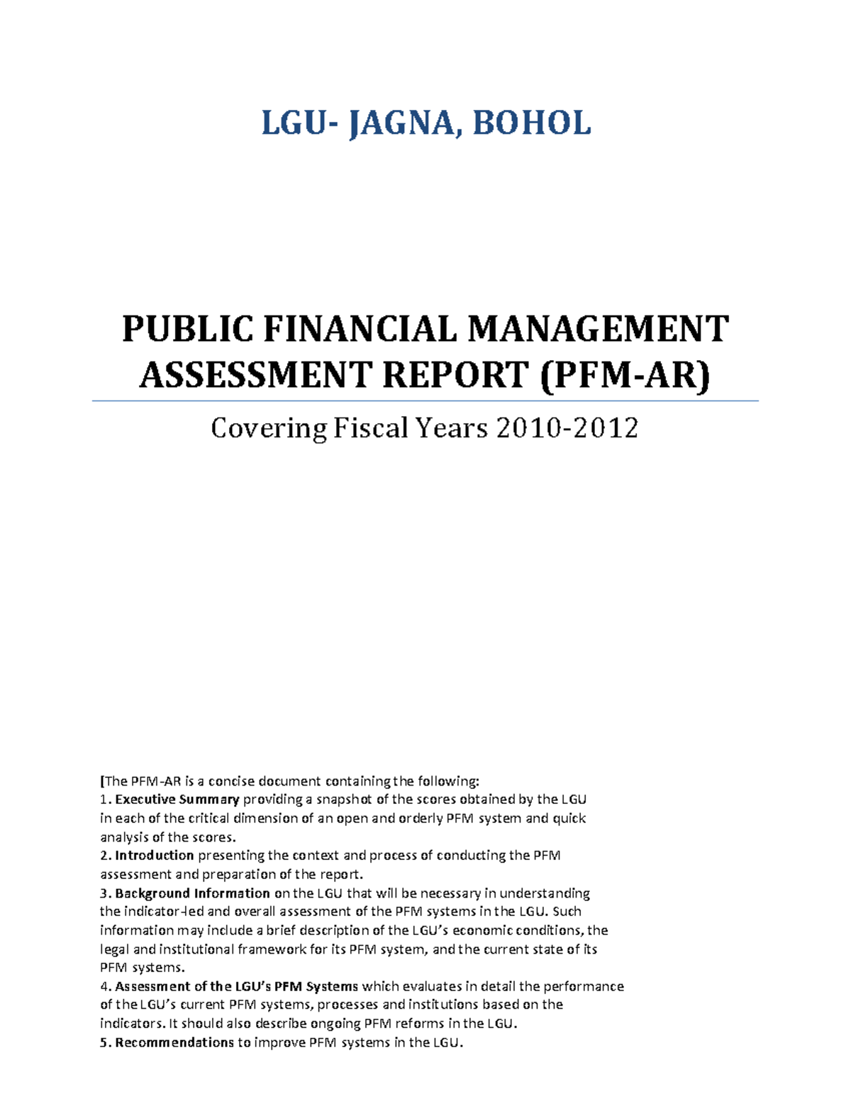 Jagnabohol PFM-AR - FMAT - LGU- JAGNA, BOHOL PUBLIC FINANCIAL ...