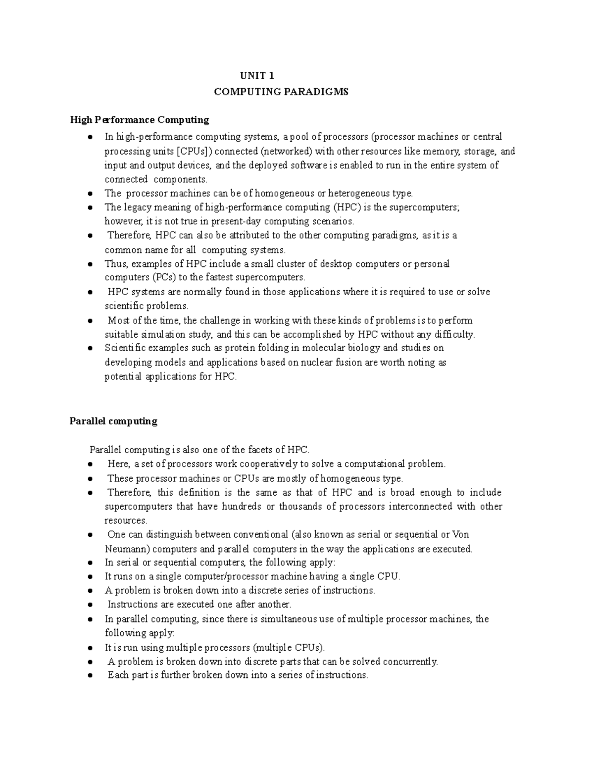 UNIT I Notes modified - ...... - UNIT 1 COMPUTING PARADIGMS High ...