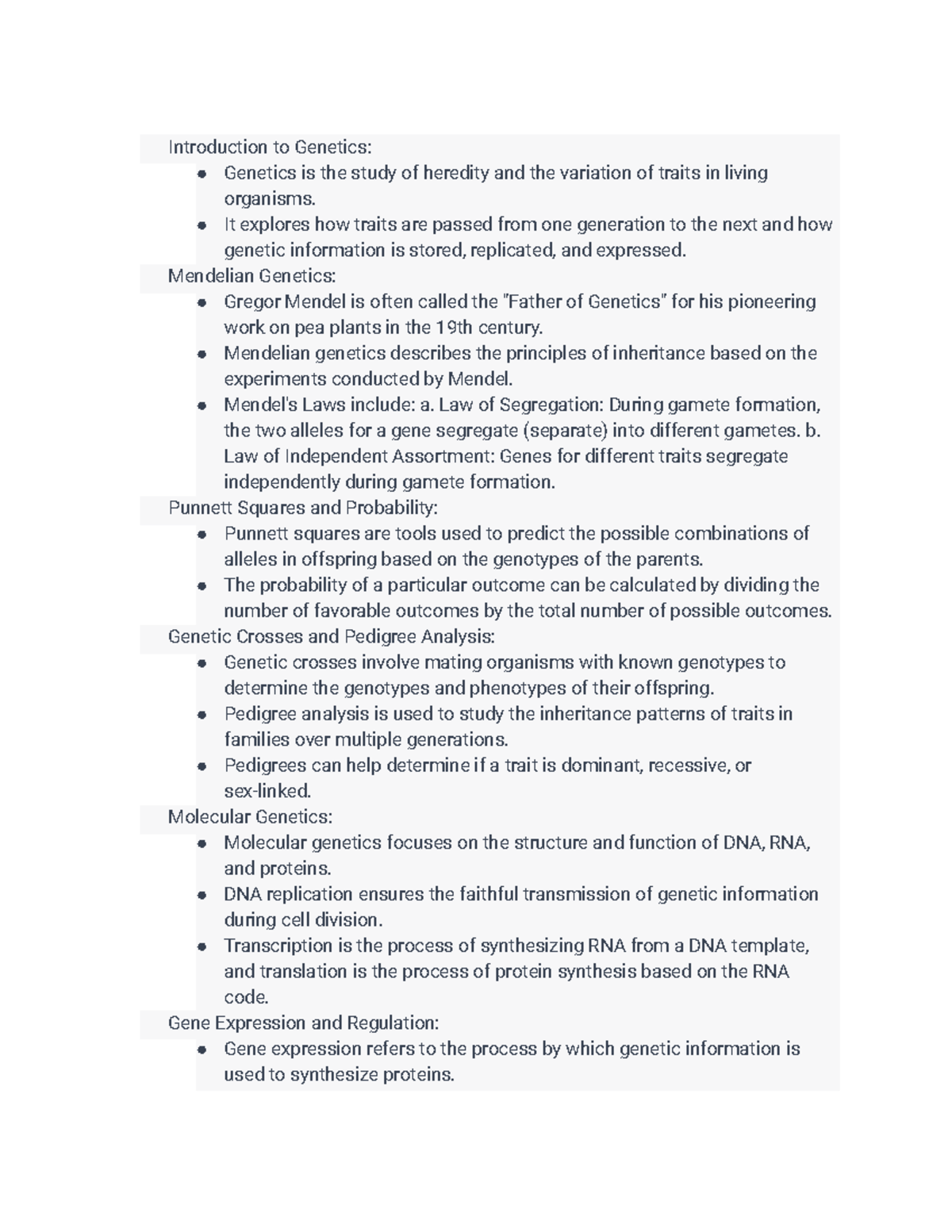 Ap biology Genetics - Introduction to Genetics: Genetics is the study ...