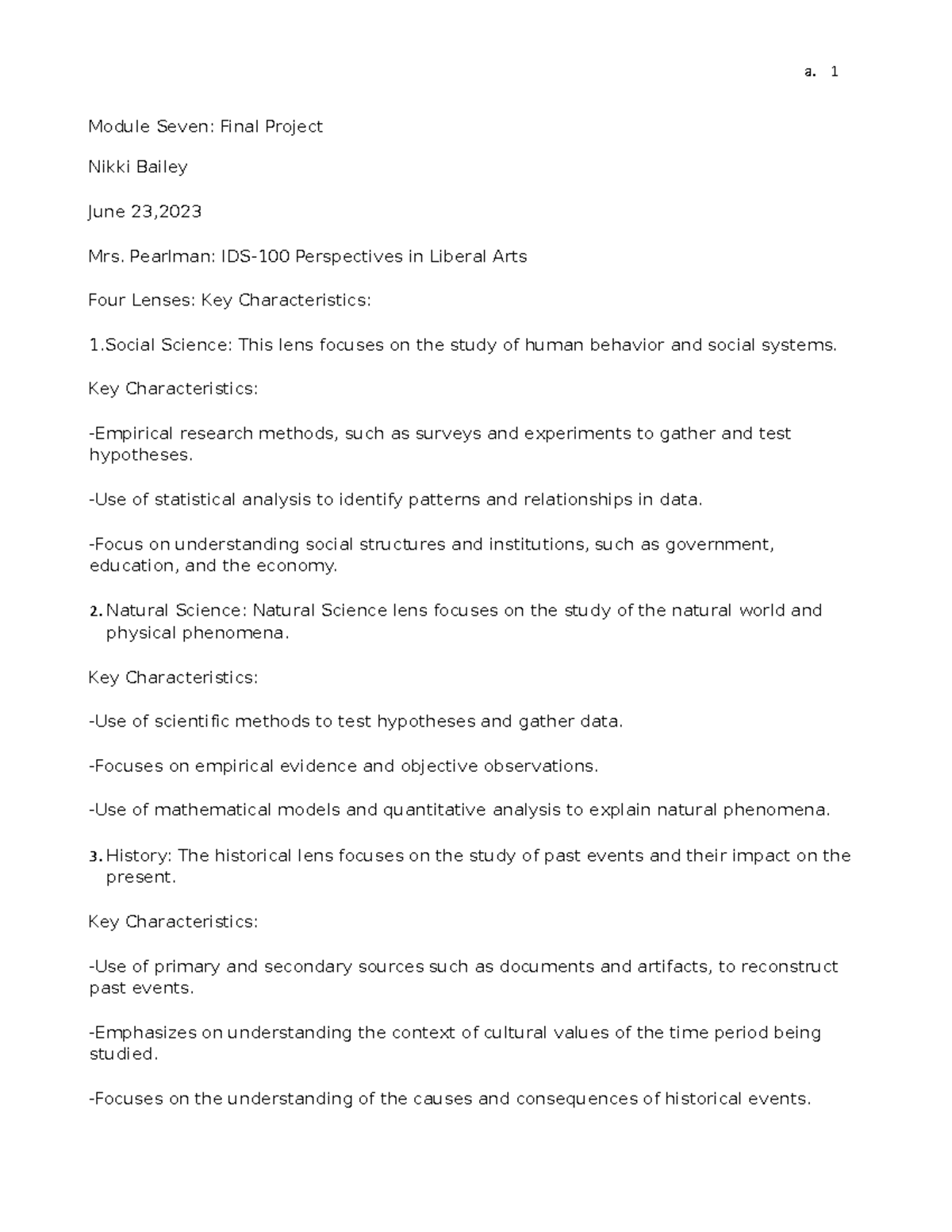 Document - N/A - Module Seven: Final Project Nikki Bailey June 23, Mrs ...