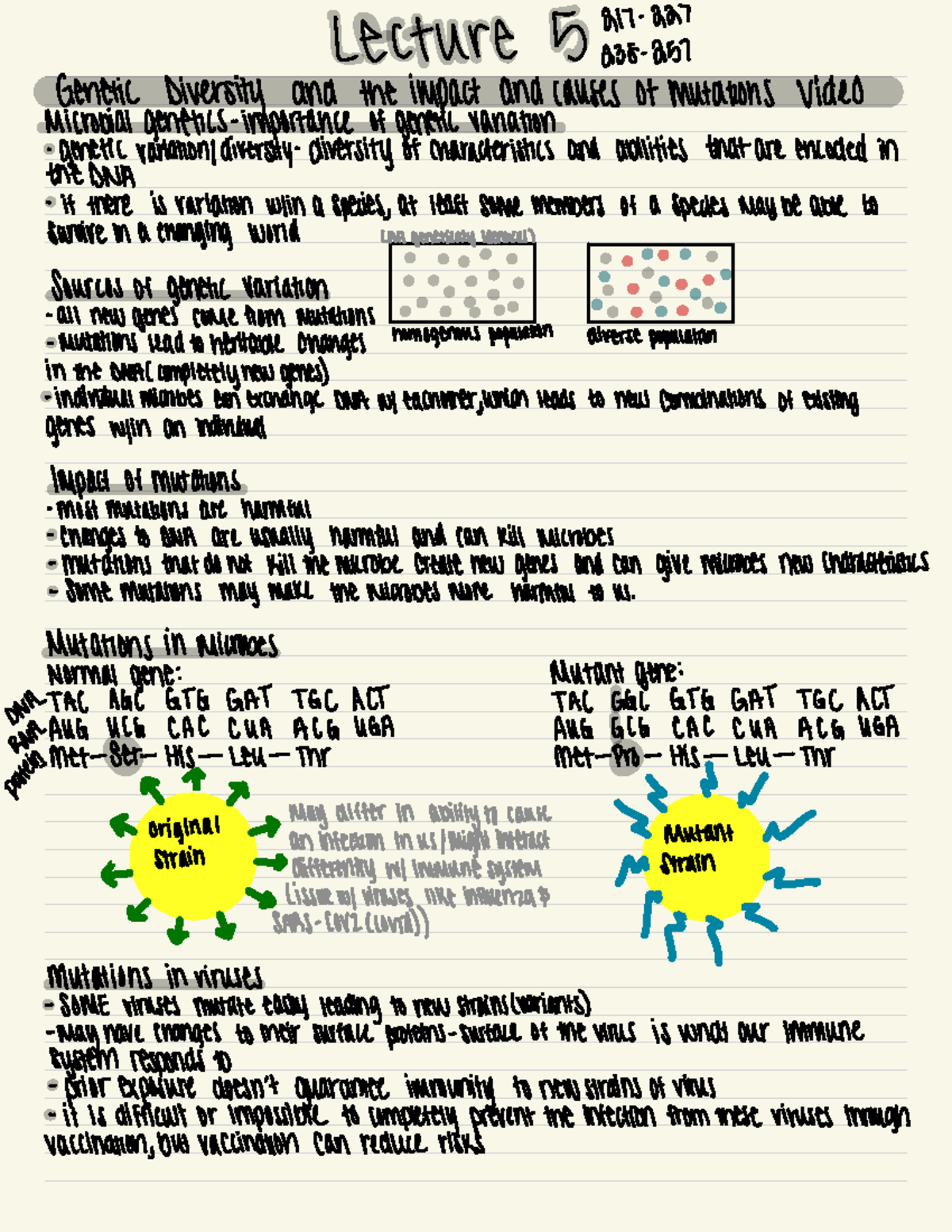 Lecture 5 - Genetic Diversity and the impact it causes of mutations, Transformation, Conjugation ...