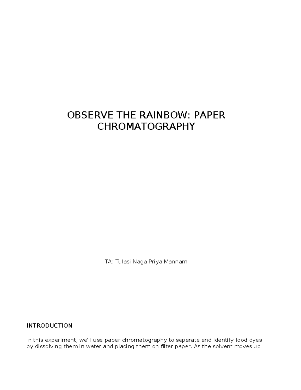 Observe THE Rainbow Paper Chromatography - OBSERVE THE RAINBOW: PAPER ...