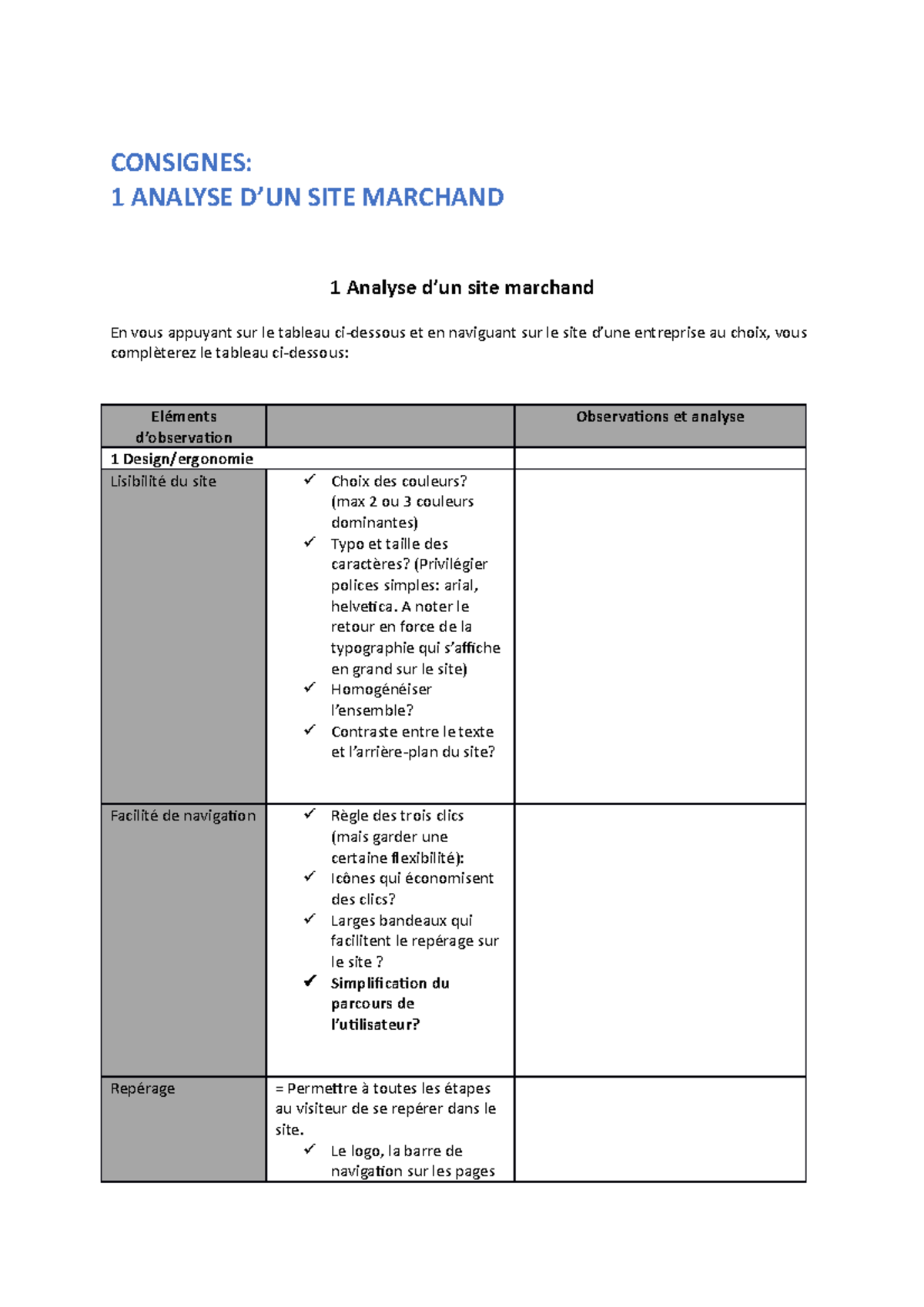 Consignes analyse site web - CONSIGNES: 1 ANALYSE D’UN SITE MARCHAND 1 ...