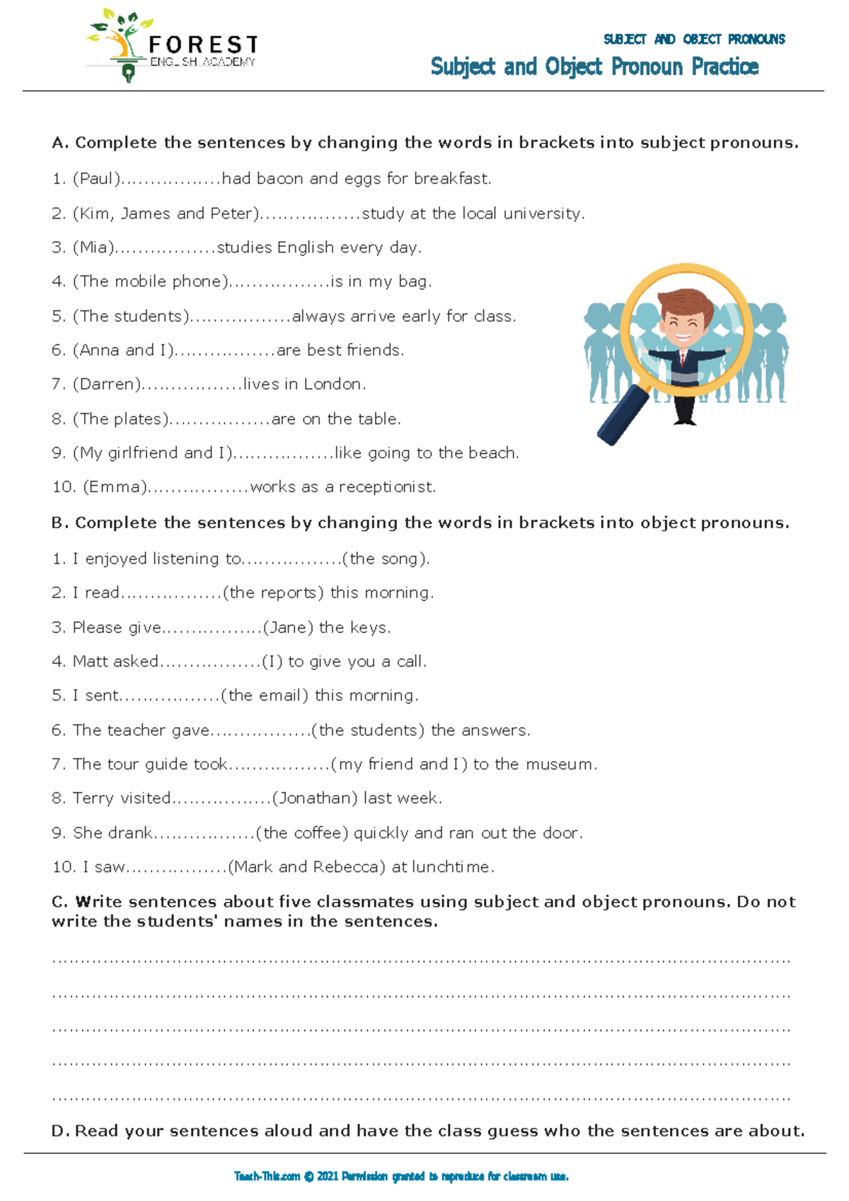 U6 L3 Subject and object pronouns - SUBJECT AND OBJECT PRONOUNS Subject ...