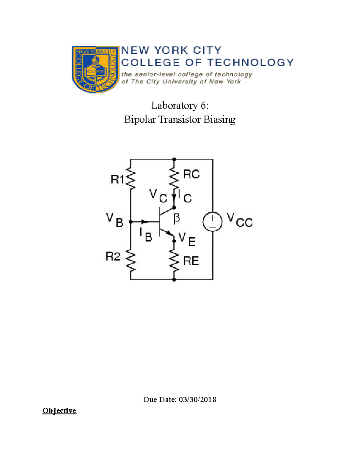 EMT 1255 - Laboratory 6 - Bipolar transistor biasing - Laboratory 6: Bipolar Transistor Biasing ...