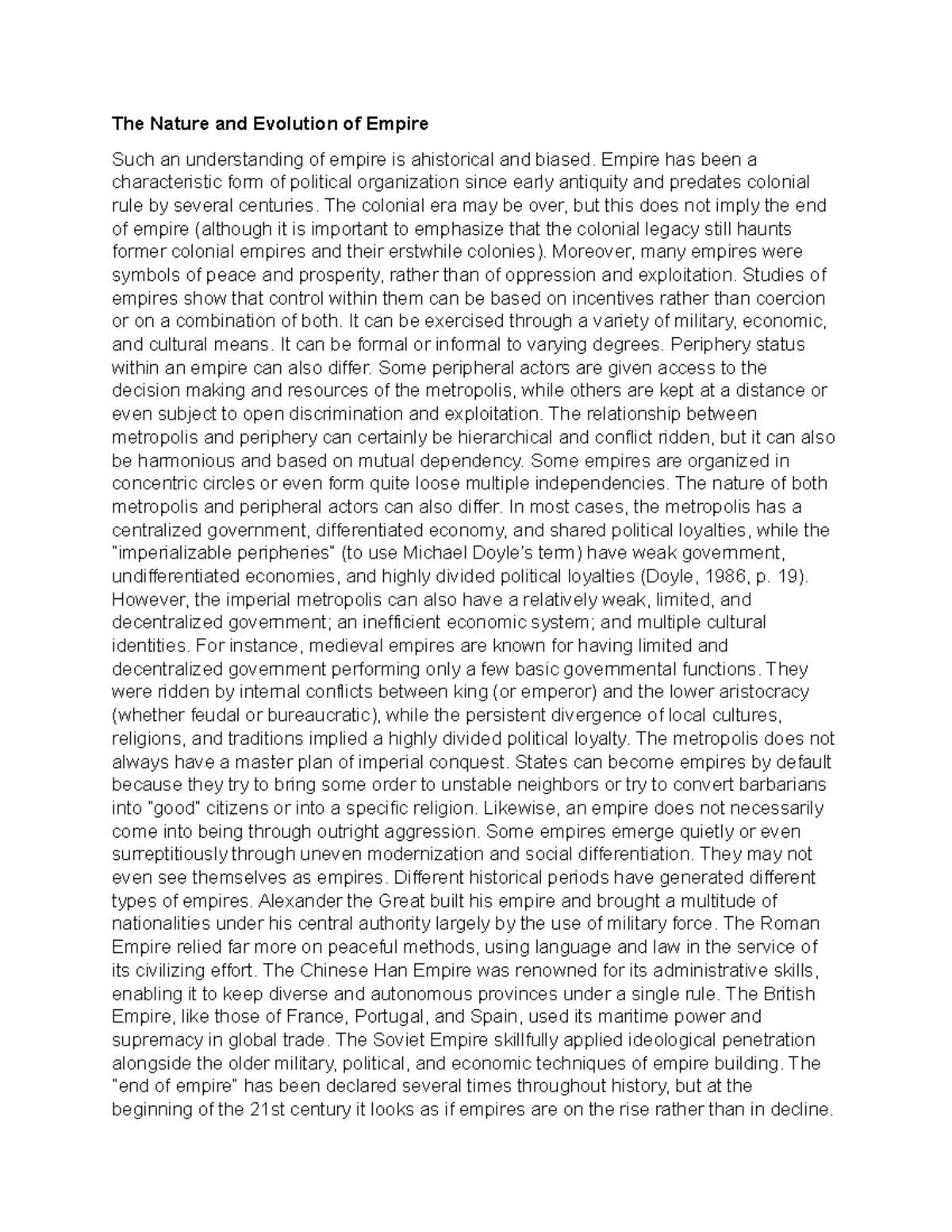 The Nature and Evolution of Empire - Empire has been a characteristic ...