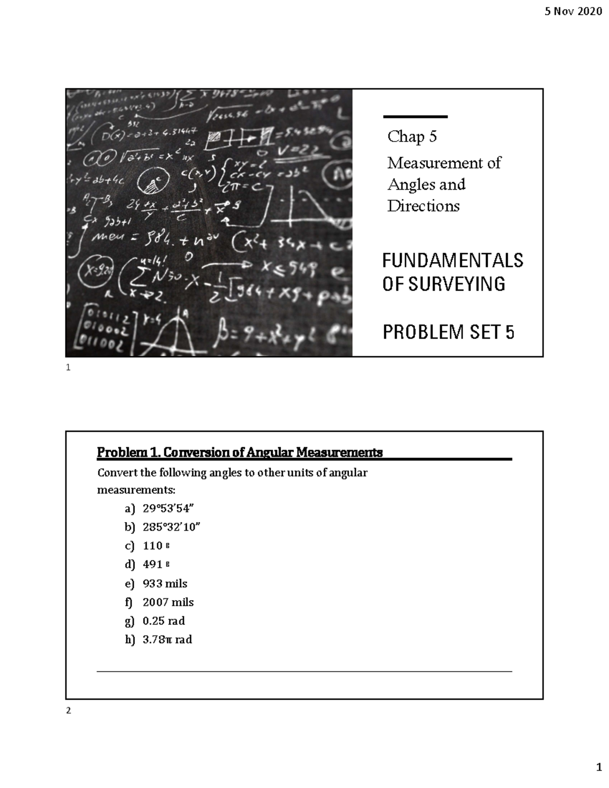 Problem Set 5 (Measurement of Angles and Directions) - FUNDAMENTALS OF ...