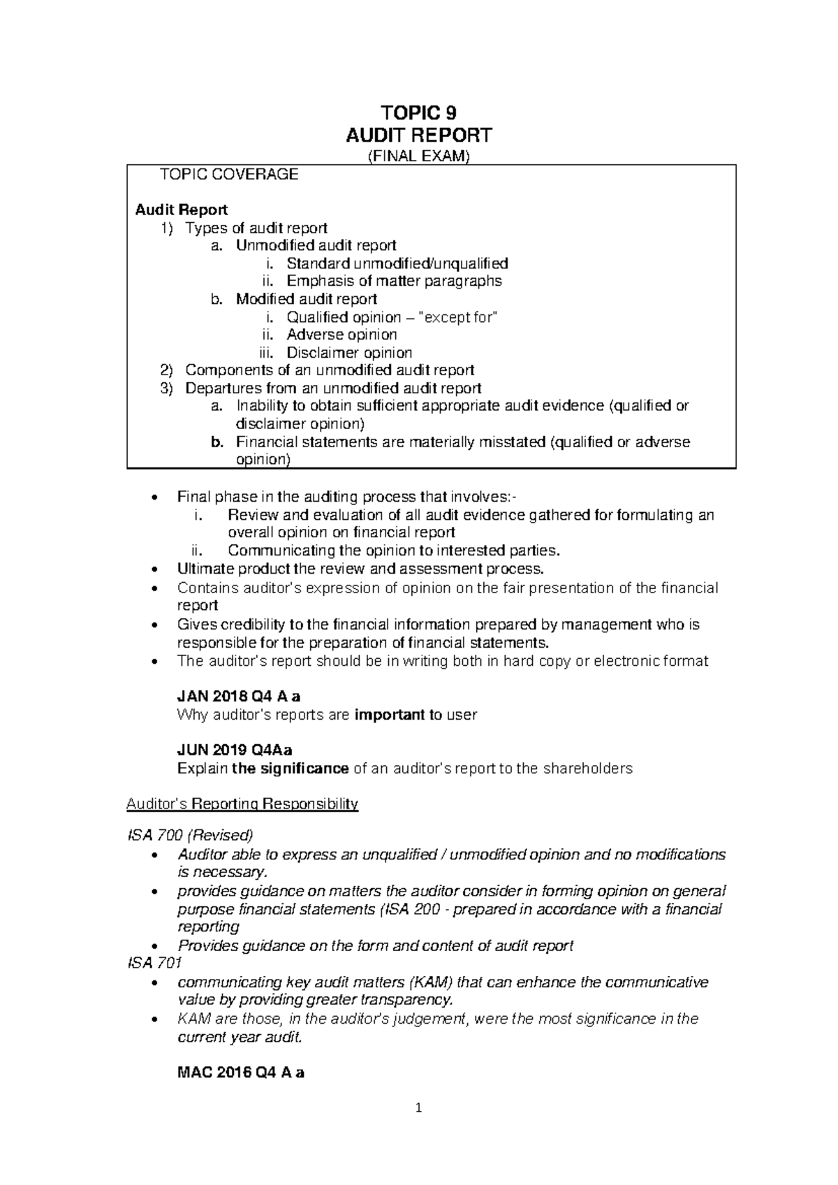 Topic 9 Audit Report.docx - TOPIC 9 AUDIT REPORT (FINAL EXAM) TOPIC ...