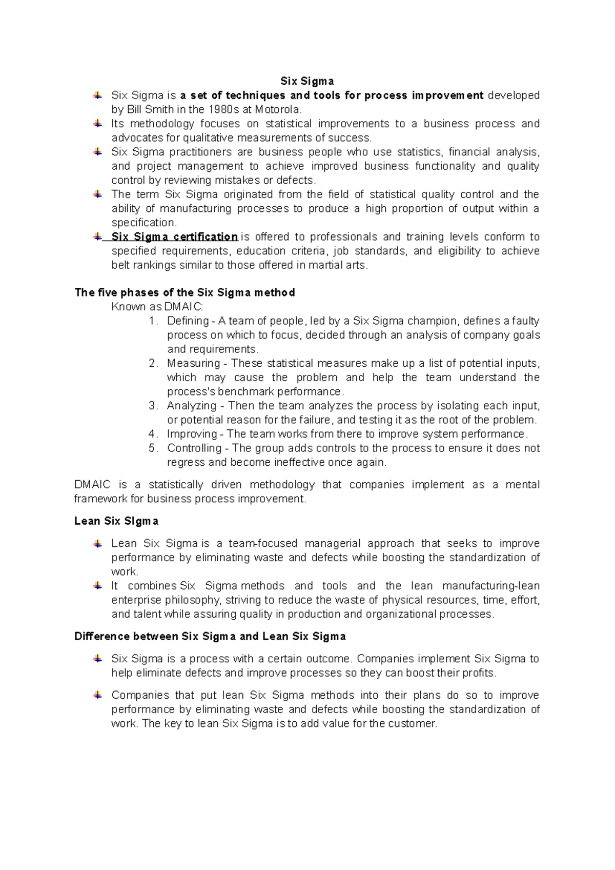 Six Sigma - Six Sigma Six Sigma is a set of techniques and tools for ...