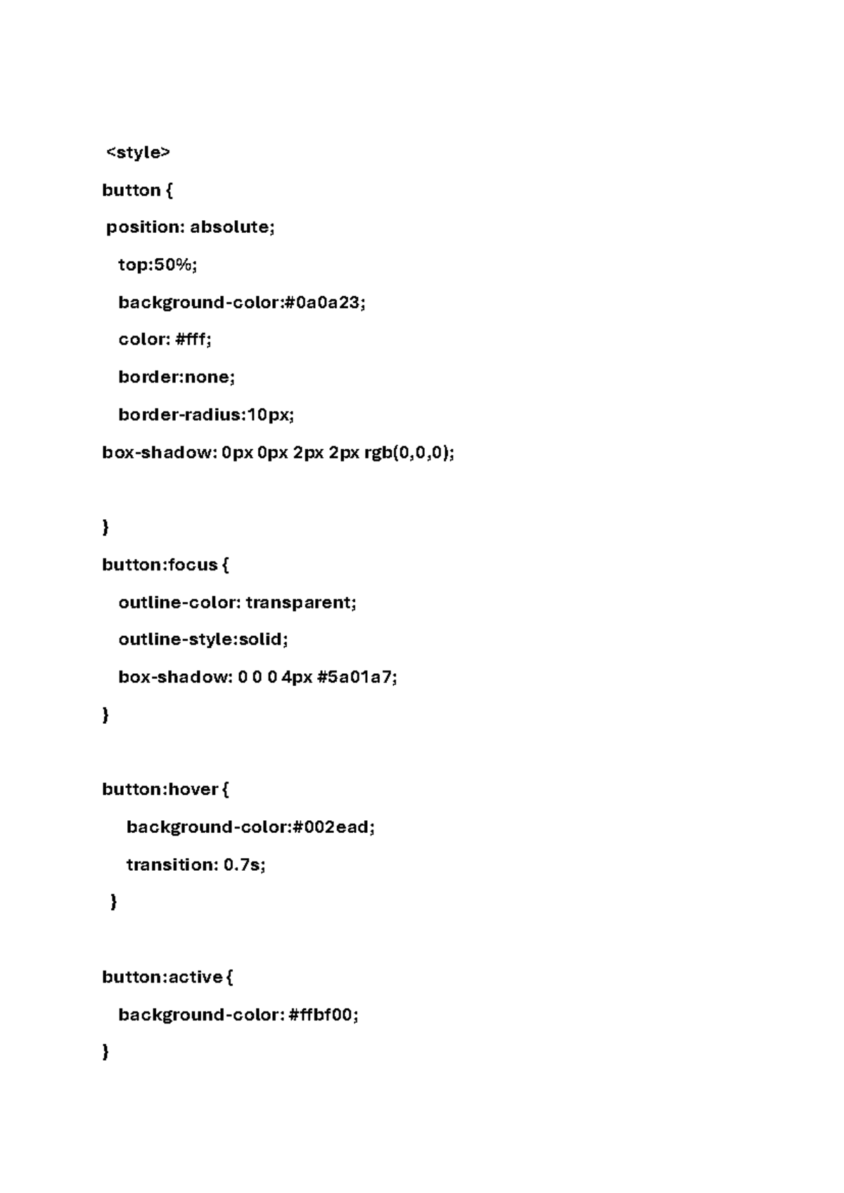 Button Styles - button { position: absolute; top:50%; background-color ...