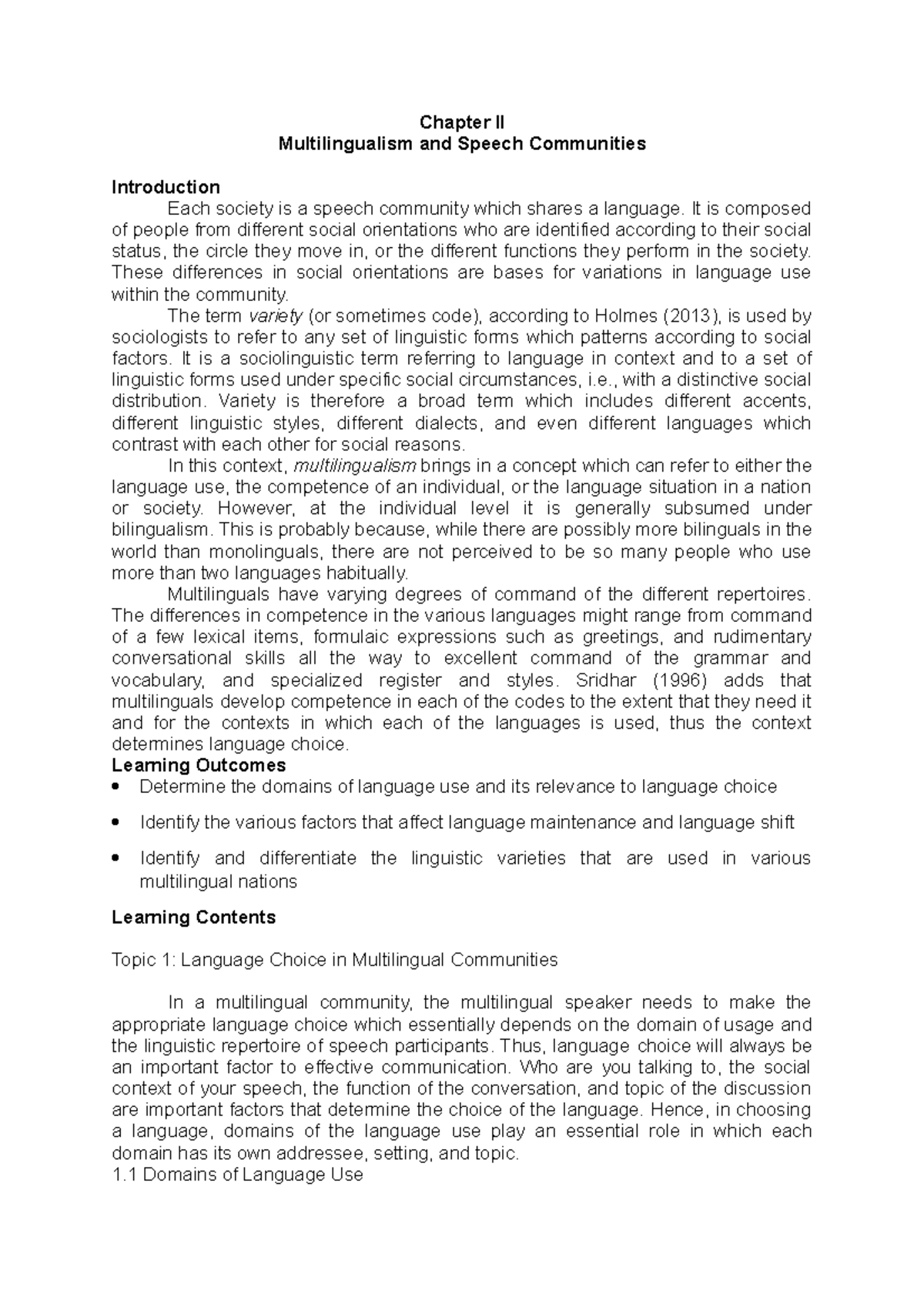 SEd Eng 212 Lecture 2 LCS - Chapter II Multilingualism and Speech Communities Introduction Each ...