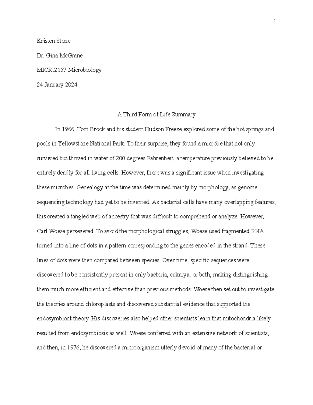 Micro Writing 1 - Write-To-Learn Assignment 1 - 1 Kristen Stone Dr ...