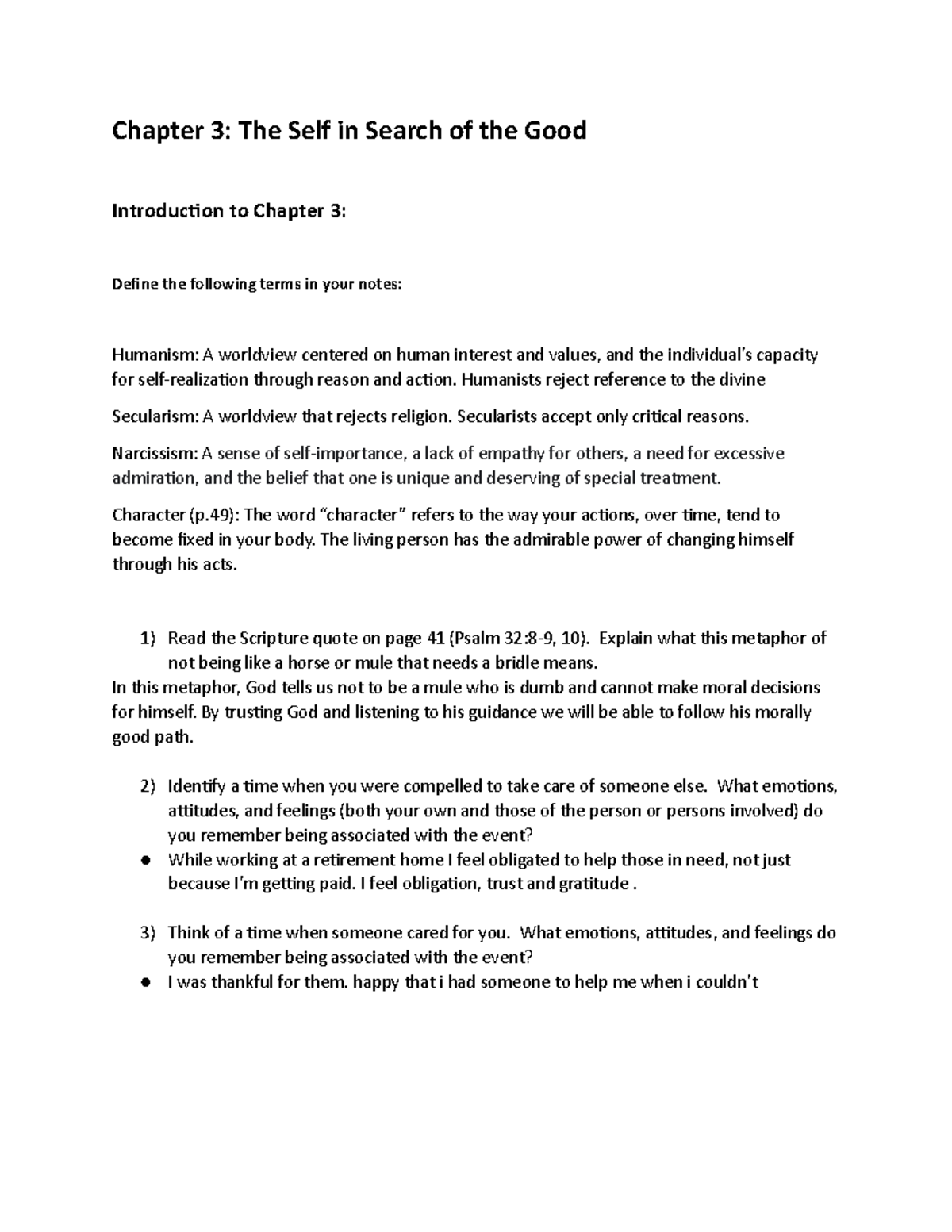 Chapter 3 Intro Questions - Chapter 3: The Self in Search of the Good ...