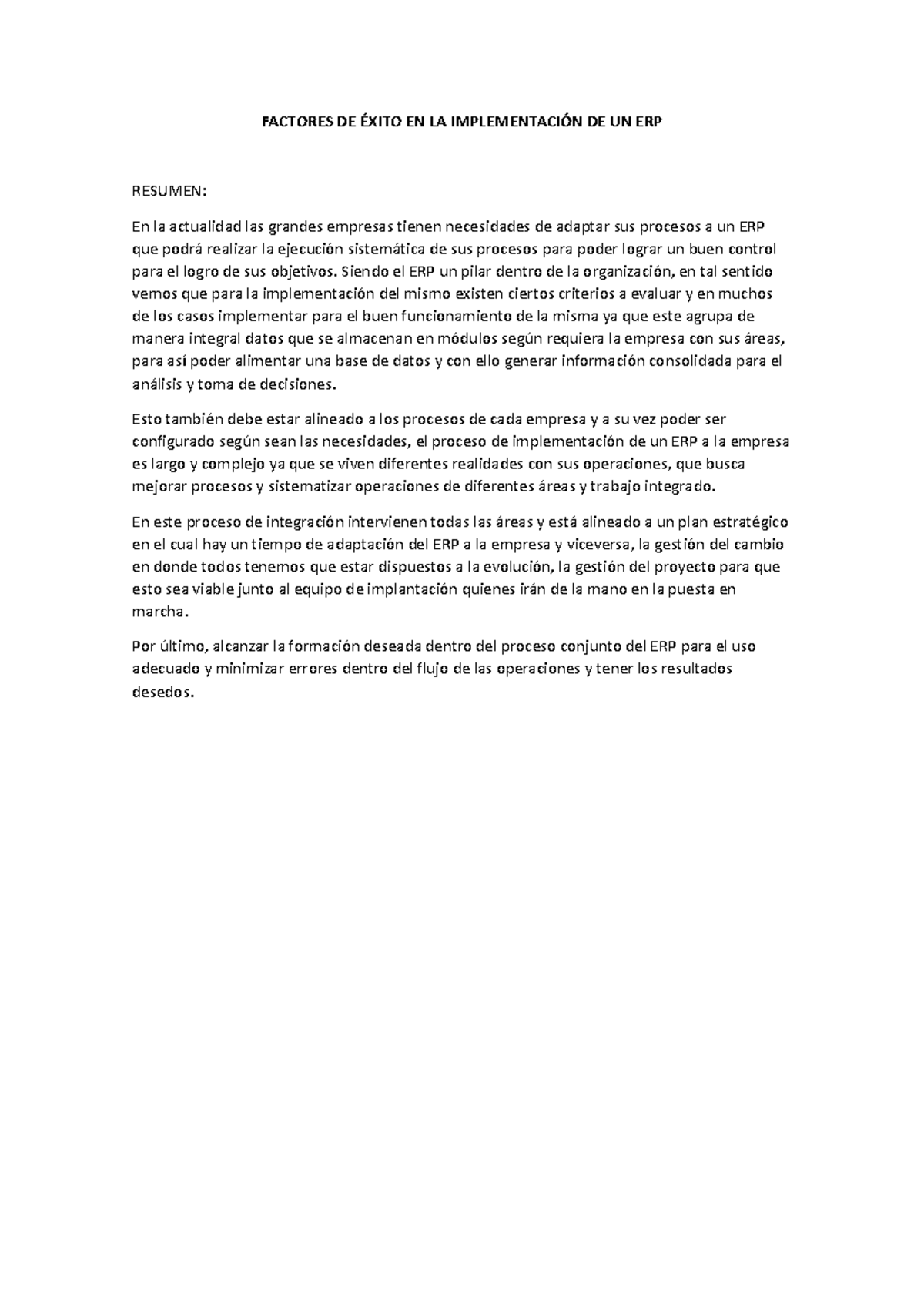 Factores De Éxito En La Implementación De Un Erp Factores De Éxito En