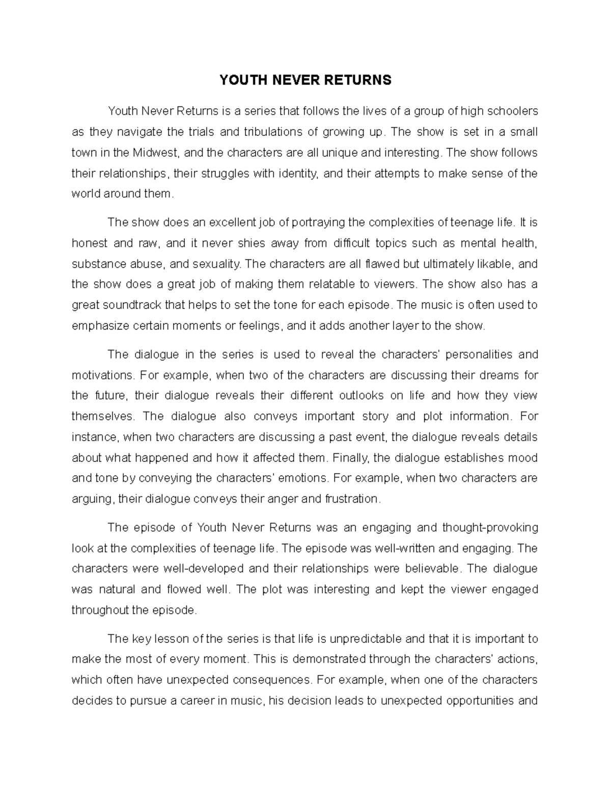 Lumantas Youth Never Returns - YOUTH NEVER RETURNS Youth Never Returns ...