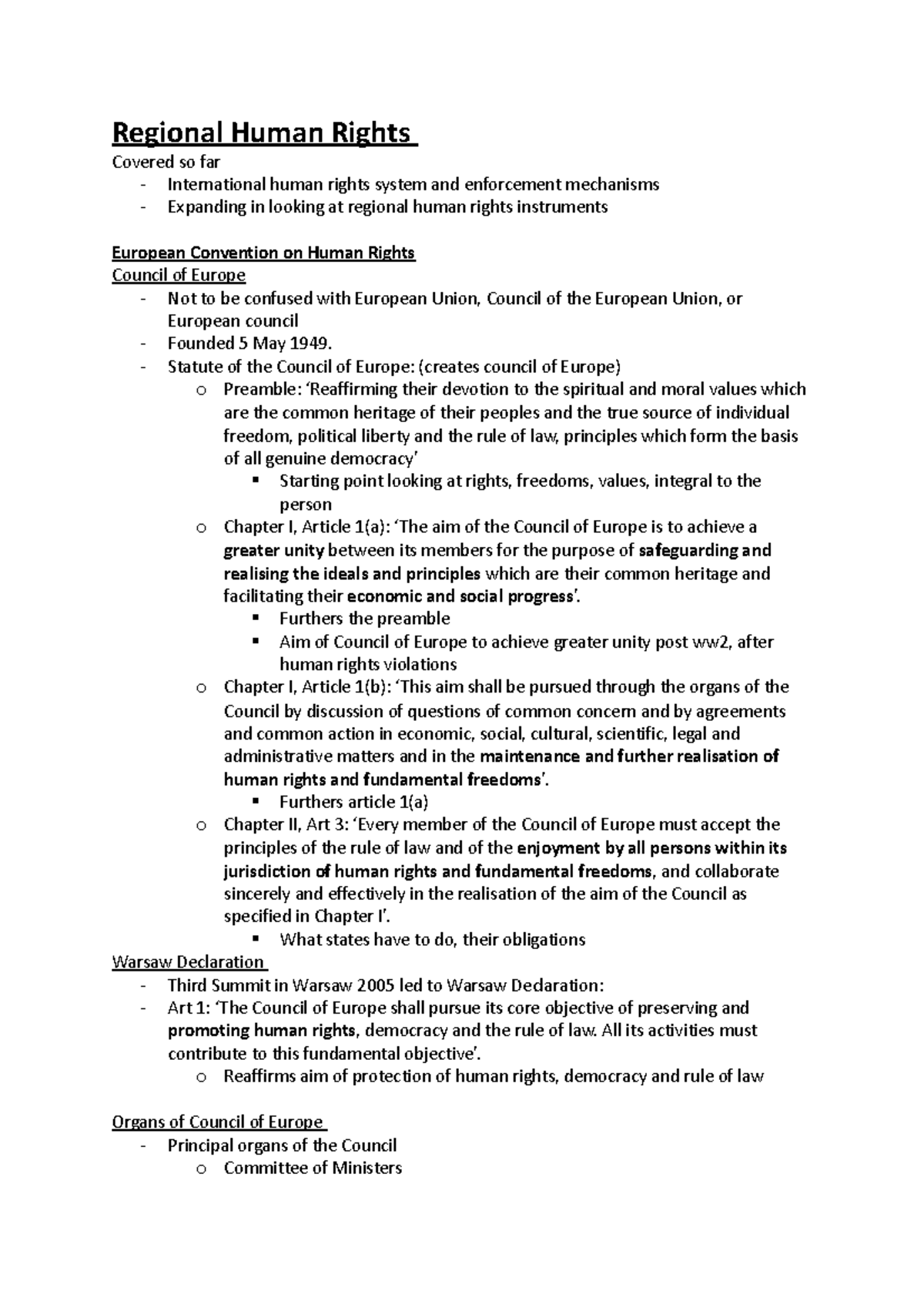 5 - Regional Human Rights - Regional Human Rights Covered so far ...
