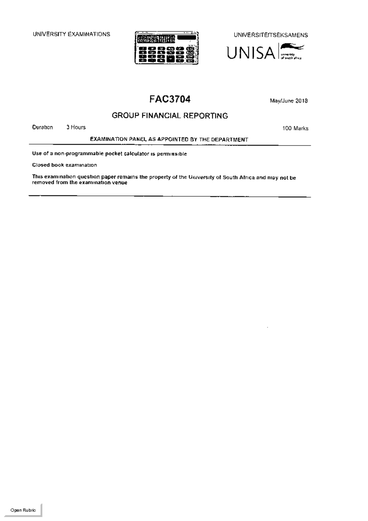 FAC3704 2018 6 E 1 - FAC3704 - Open Rubric - Studocu