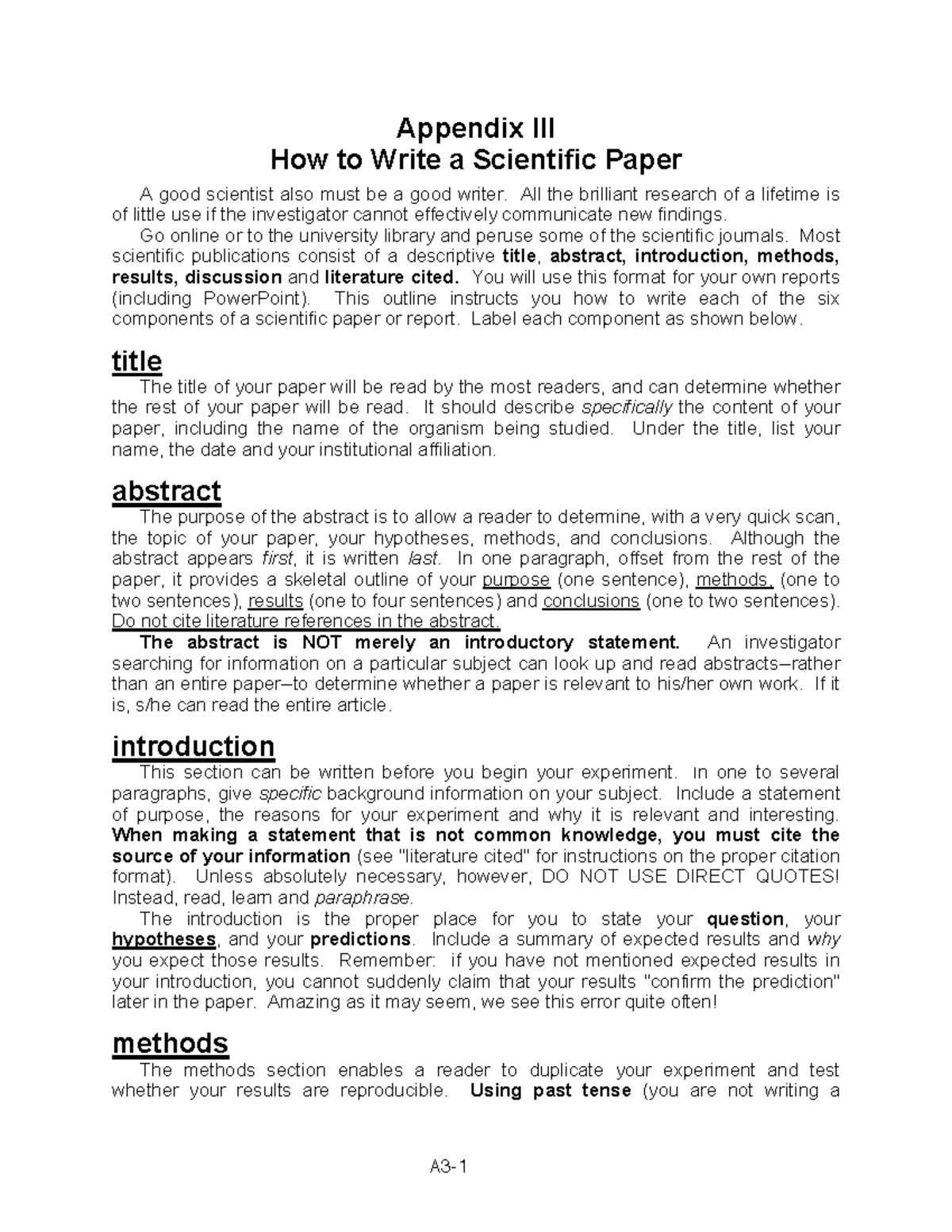 Bio15 - Appendix How to Write a Scientific Paper A good scientist also ...