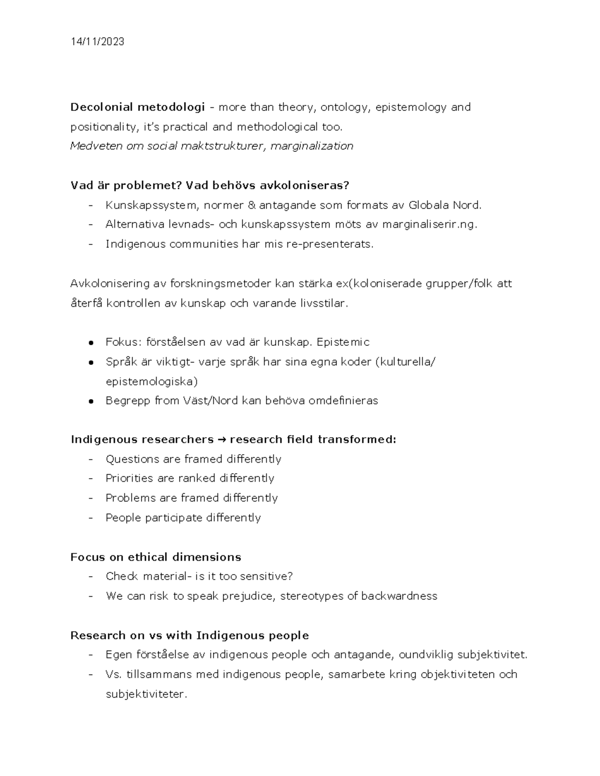 14 11 Decolonizing methodology - 14/11/ Decolonial metodologi - more ...