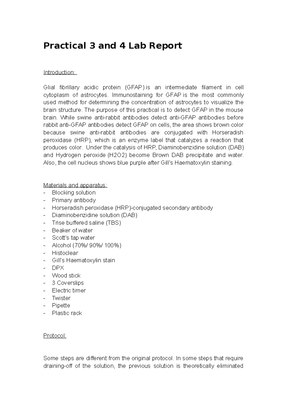 Immunohistochemistry summative lab report - Practical 3 and 4 Lab ...